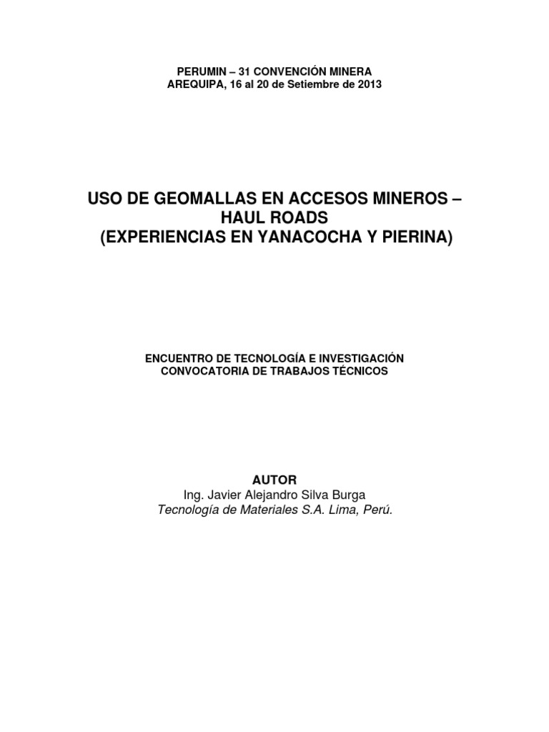 Uso de Geomallas en Accesos Mineros PDF | PDF | Minería | Materiales
