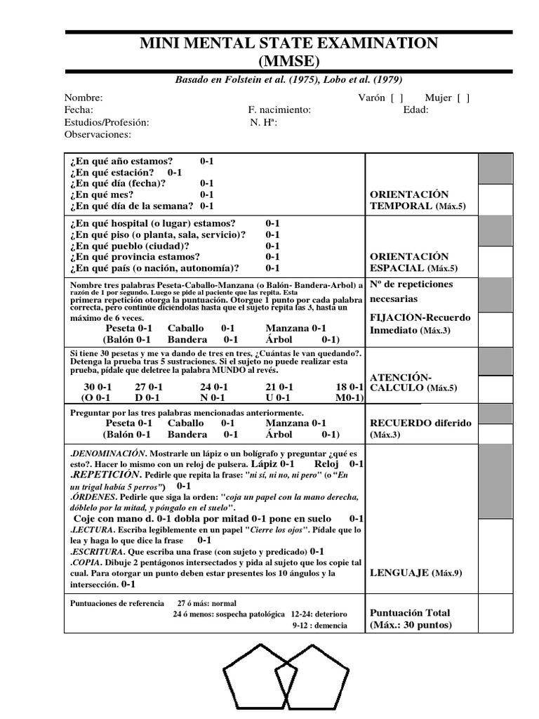 Examen Mini Mental: Ficha Técnica | PDF