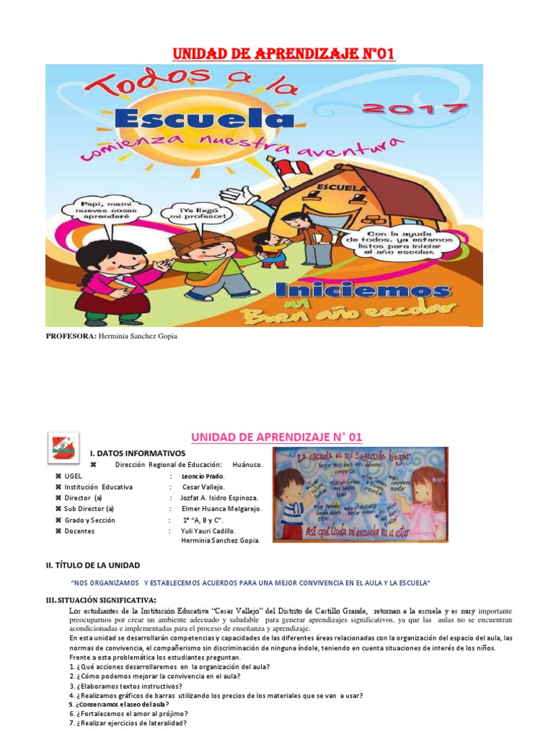 Unidad 1° Grado | PDF | Salón de clases | Amor