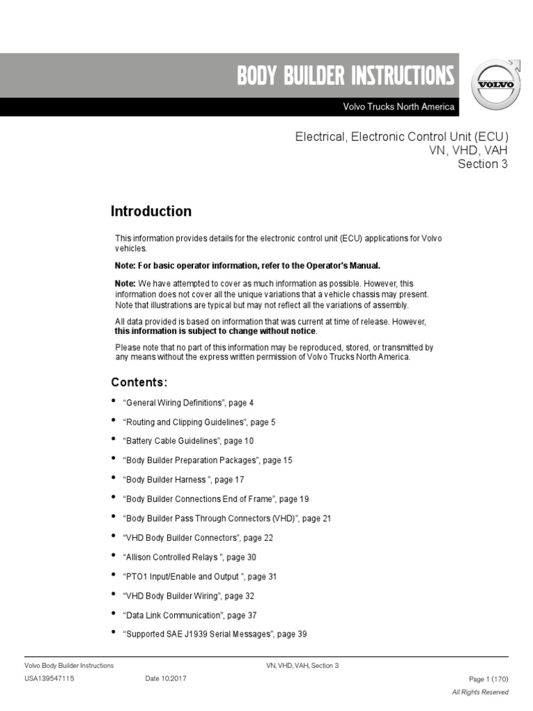 Volvo ECU Body Builder Guidelines | PDF | Electrical Connector ...