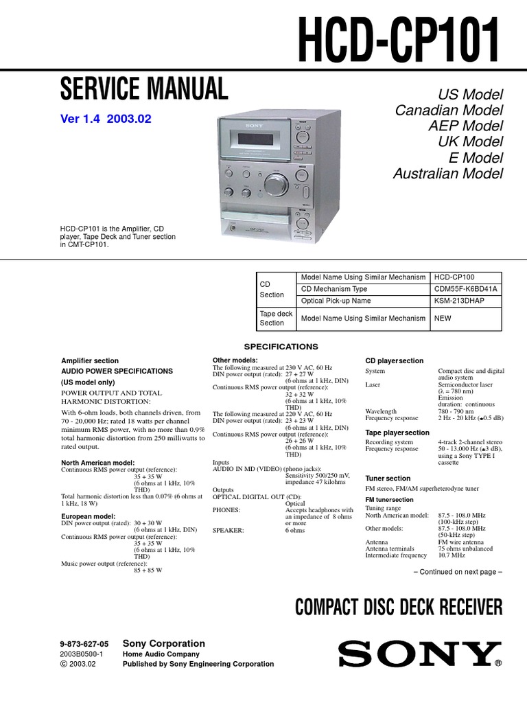 SM SONY HCD 101 | PDF | Alternating Current | Information And ...