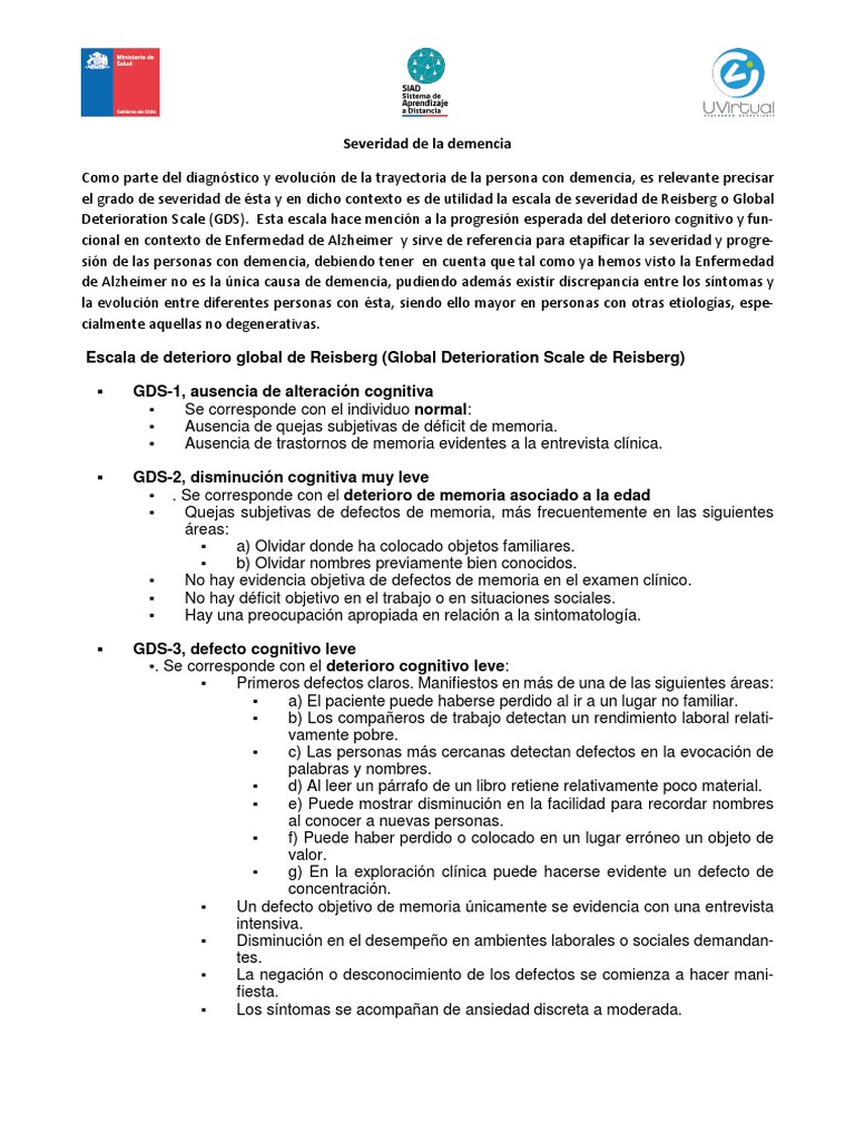 Anexo 1 Gds Reisberg | PDF | Demencia | Enfermedad de Alzheimer