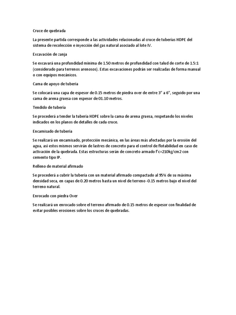 Procedimiento de Construcción-Cruce de Quebrada | PDF | Tecnología
