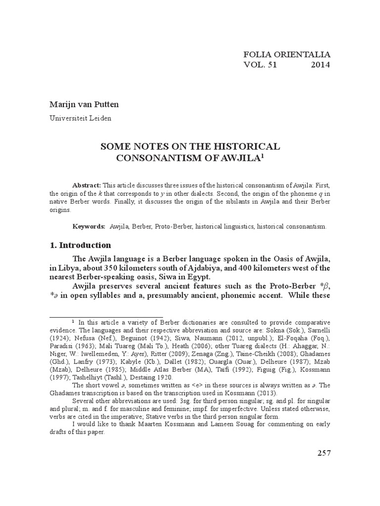 An Examination of Three Historical Consonant Shifts in the Awjila ...