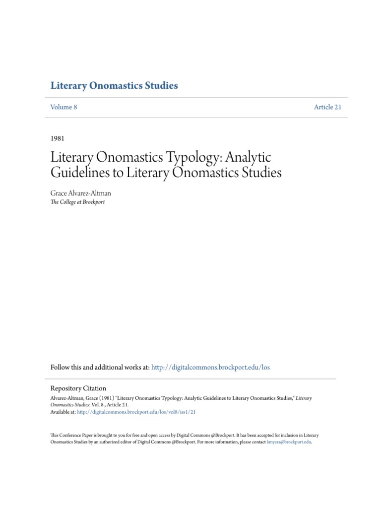Literary Onomastics Typology: Analytic Guidelines To Literary ...