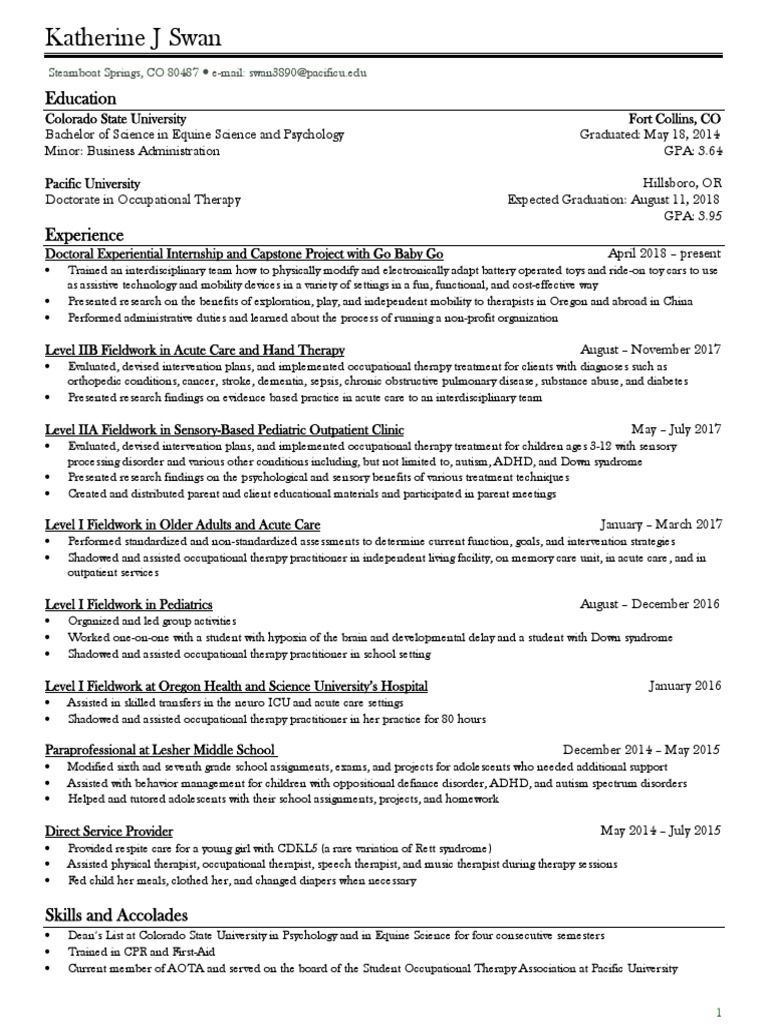 Resume For E-Portfolio | Download Free PDF | Occupational Therapy ...
