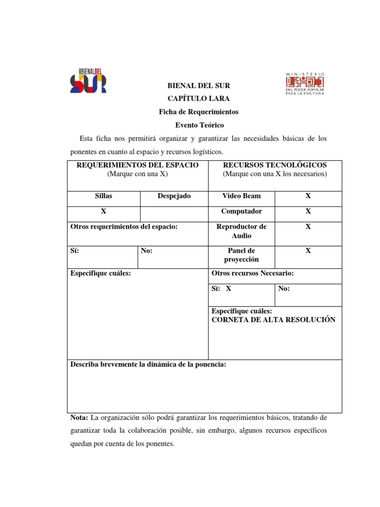 Ficha de Requerimientos Evento Teorico | PDF