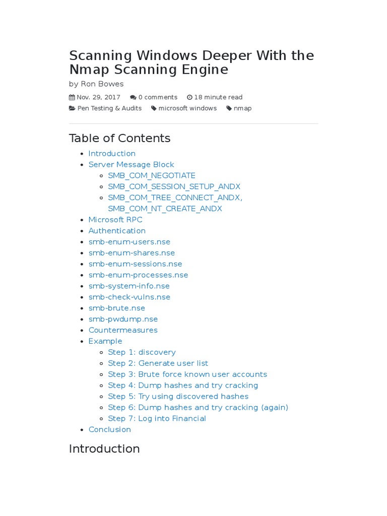 Scanning Windows Deeper With The Nmap Scanning Engine: by Ron Bowes ...