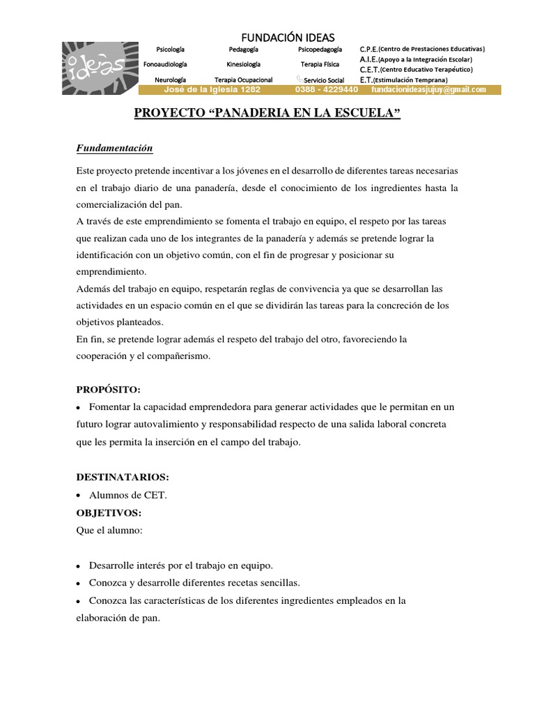 Proyecto Panaderia en La Escuela | PDF | Panadería | Panes