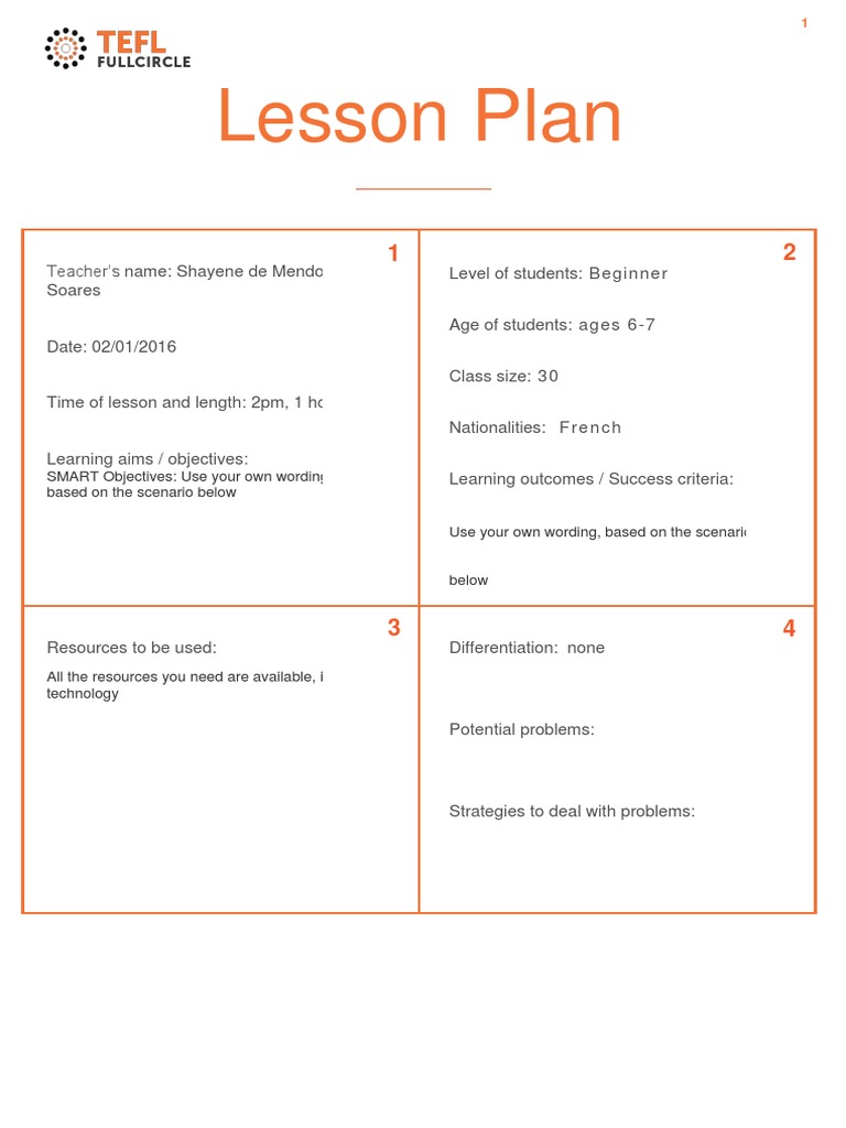 Teflfullcircle LessonPlan | PDF | Classroom Management | Lesson Plan