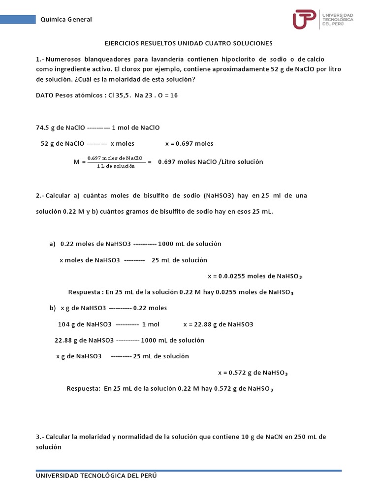 Ejercicios Resueltos-Soluciones | PDF | Concentración | Mole (Unidad)