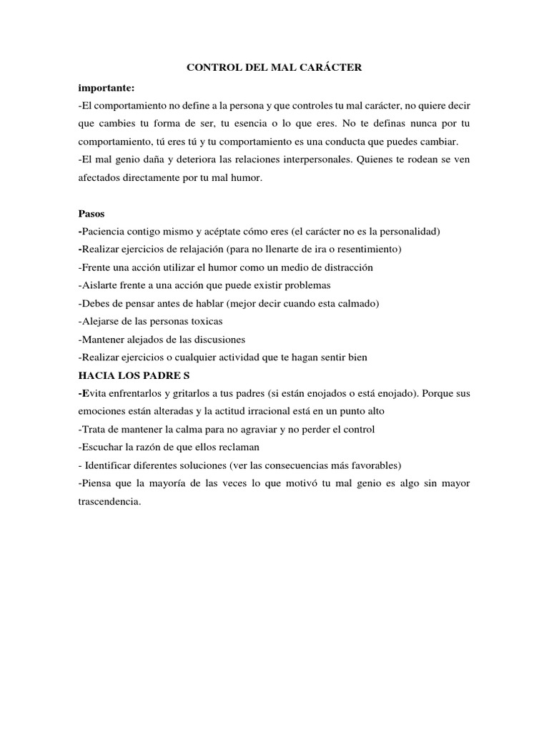 Control Del Mal Caracter | PDF | Relaciones personales, crianza y ...