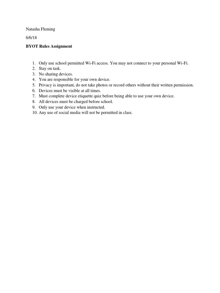 BYOT Rules for Classroom Devices | PDF | Wellness