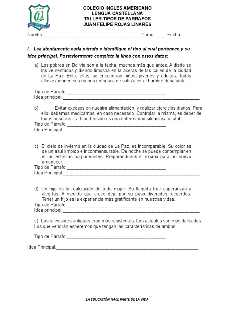 Taller Tipos de Parrafos Ejercicios | PDF | Cerebro | Bibliotecas