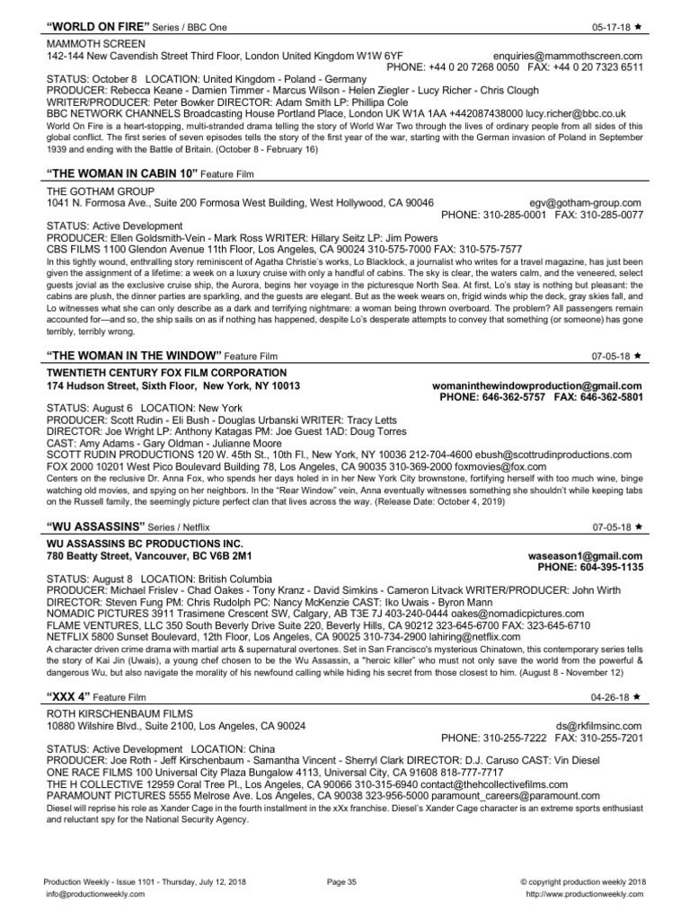 Production Weekly - Issue 1101 - Thursday, July 12, 2018 / 171 Listings ...