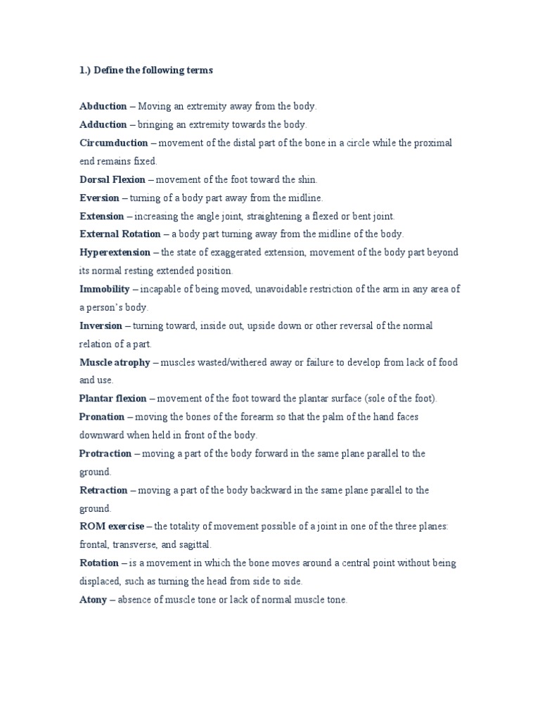 Key Terms and Guidelines for ROM Exercises | PDF | Anatomical Terms Of ...