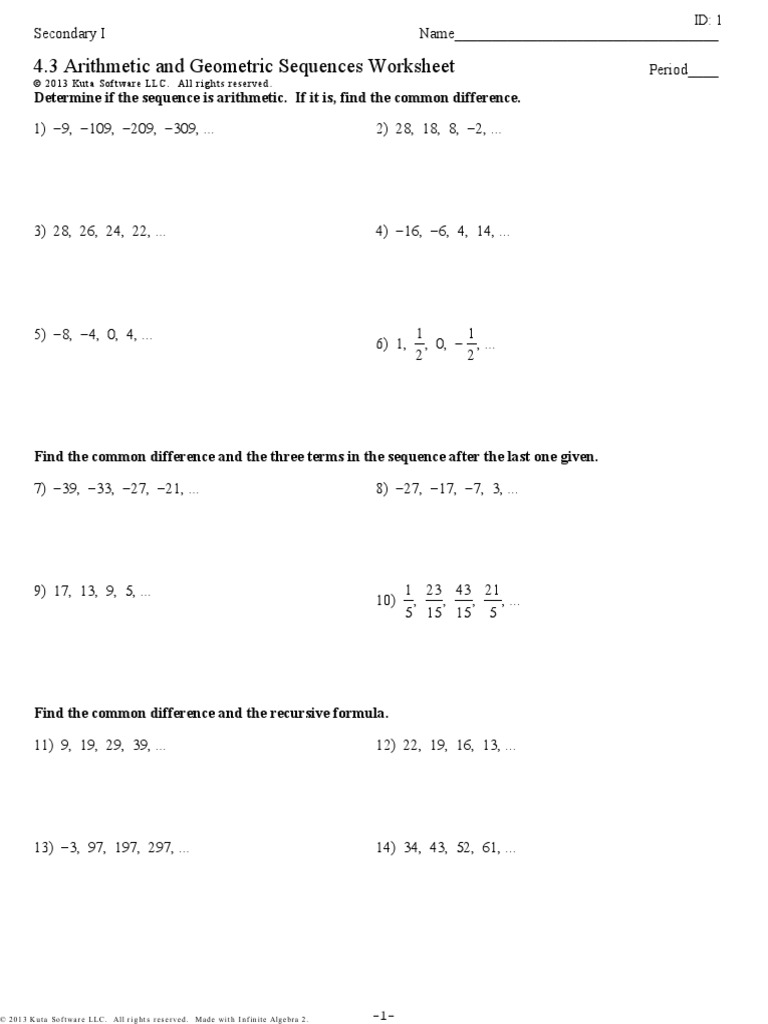Arithmetic 20 and 20 Geometric 20 Sequences 20 Worksheet | PDF