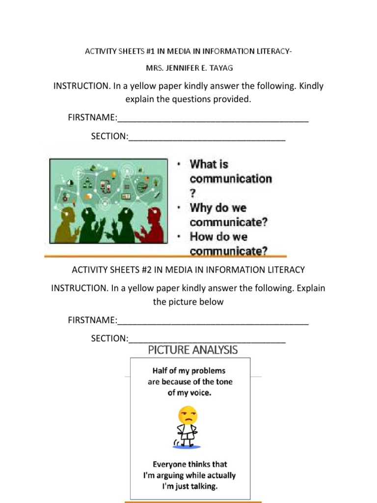 Activity Sheets #1 in Media in Information Literacy-Mrs. Jennifer E ...