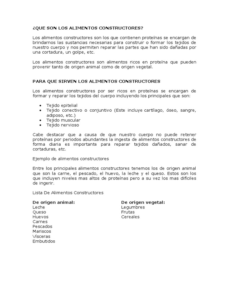 Alimentos Constructores | PDF | Salud y bienestar