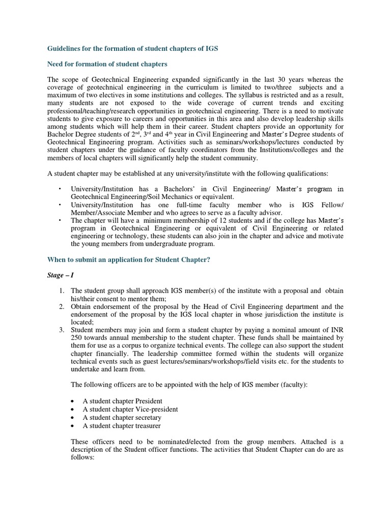 Guidelines For The Formation of Student Chapters of IGS Need For Formation of Student Chapters ...