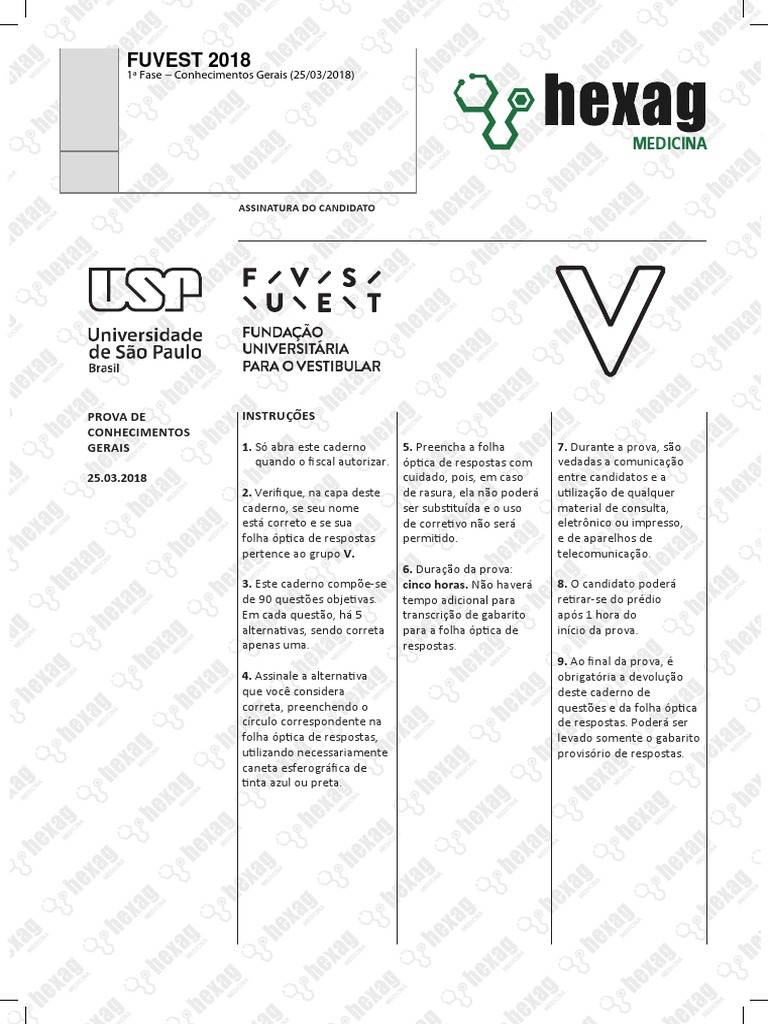Simulado Fuvest Mar 2018 - CM | PDF | Mol (unidade) | Configuração ...