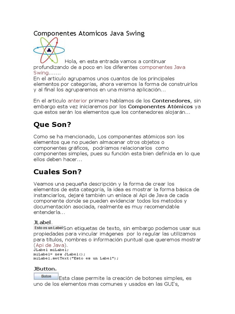 001 Componentes Atomicos Java Swing | PDF | Java (lenguaje de ...