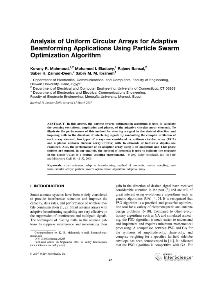 Analysis of Uniform Circular Arrays For Adaptive Beamforming Applications Using Particle Swarm ...