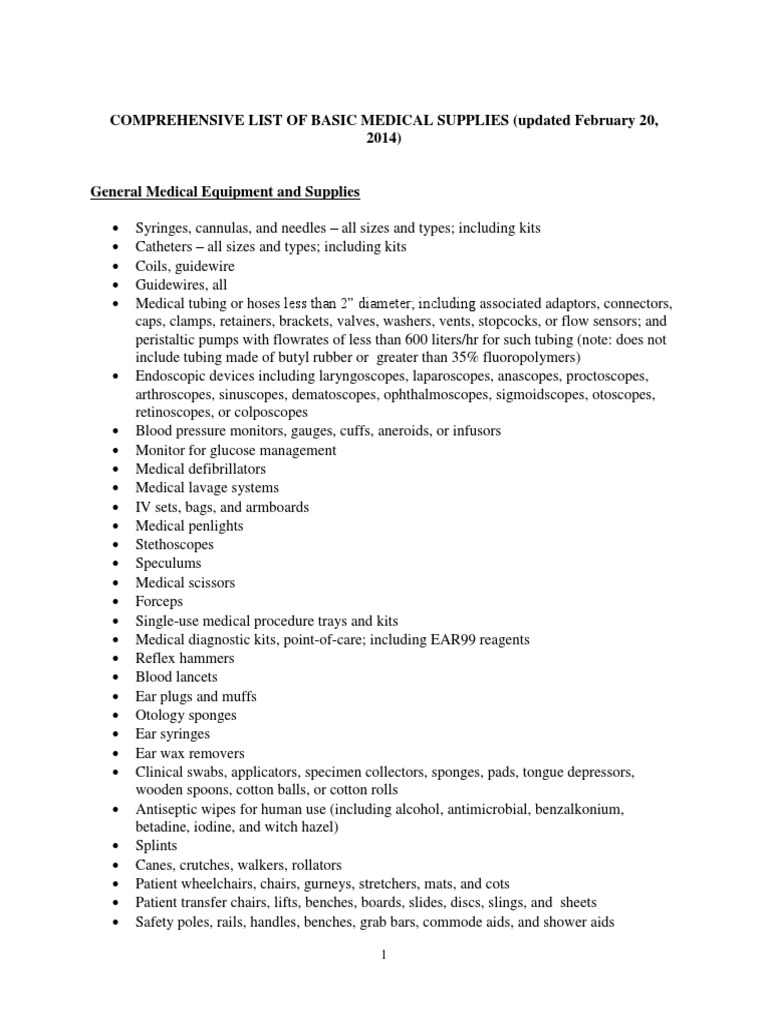Comprehensive List of Basic Medical Supplies | Download Free PDF ...
