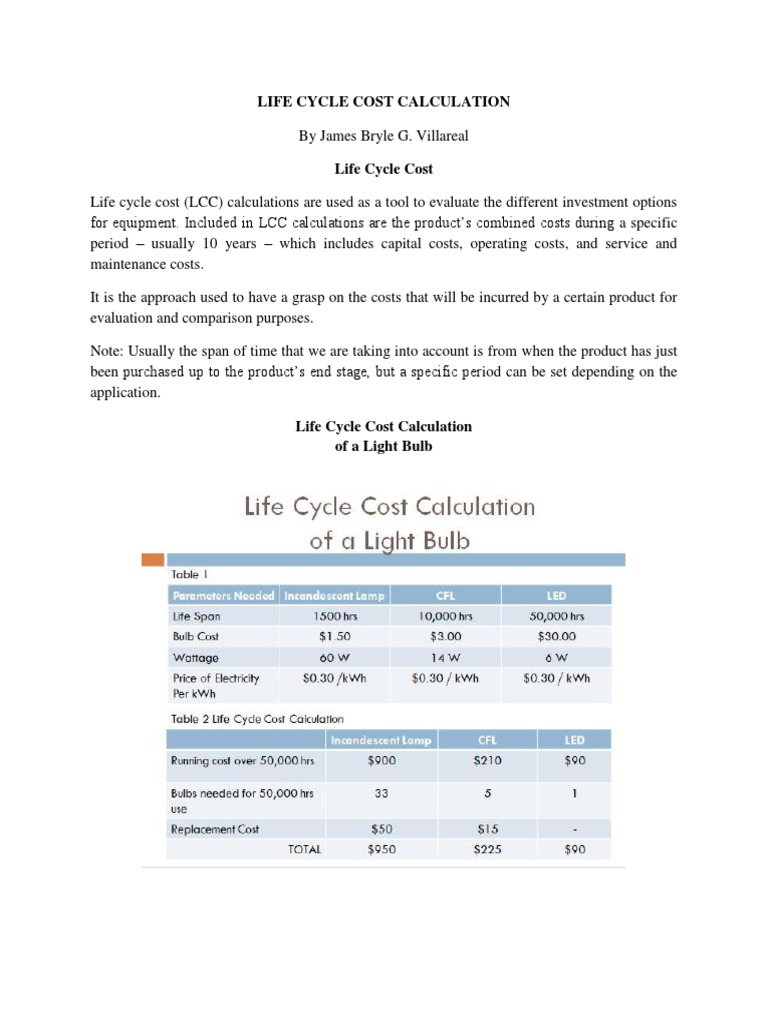 Life Cycle Cost Calculation | PDF | Life Cycle Assessment | Energy And ...