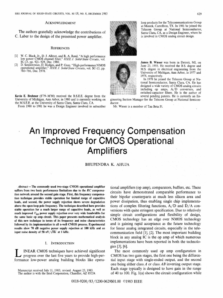 An Improved Frequency Compensation Technique For CMOS Operational ...