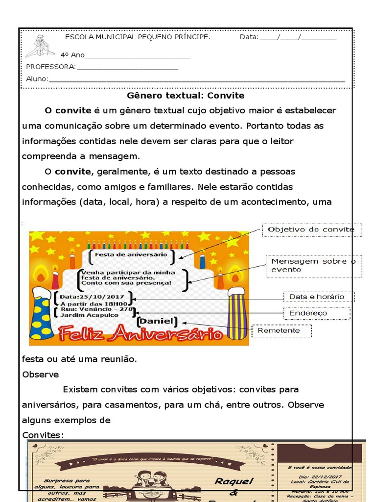 Gênero Textual Convite | Escolas