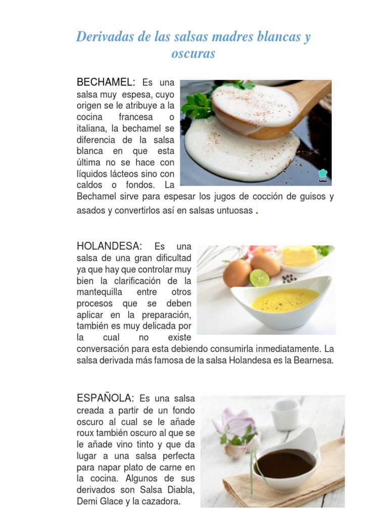 Derivadas de Las Salsas Madres Blancas y Oscuras | PDF | Salsa | Cocina europea