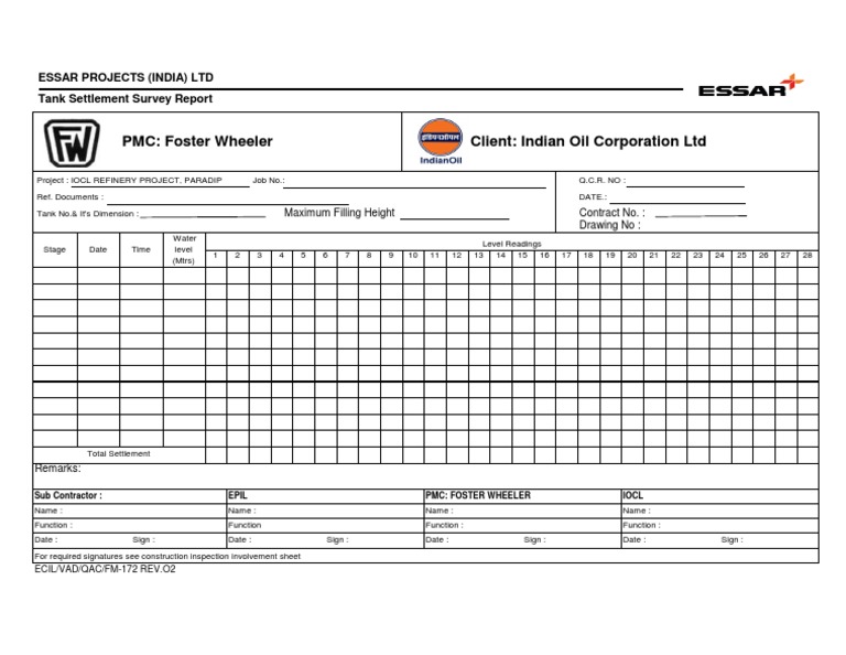 172 Tank Settlement Report PDF | PDF
