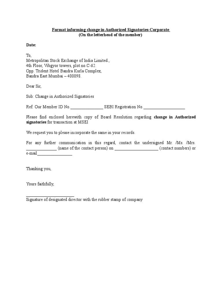 Change in Authorized Signatories | Signature | Government Information