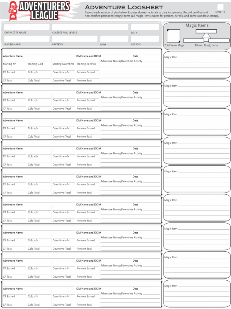 Form Fillable Adventures Log Sheet - Printable Forms Free Online