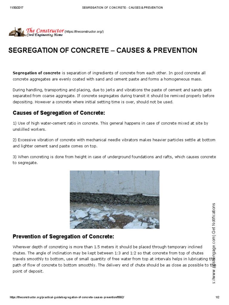 Segregation of Concrete - Causes & Prevention | PDF | Concrete | Chemistry