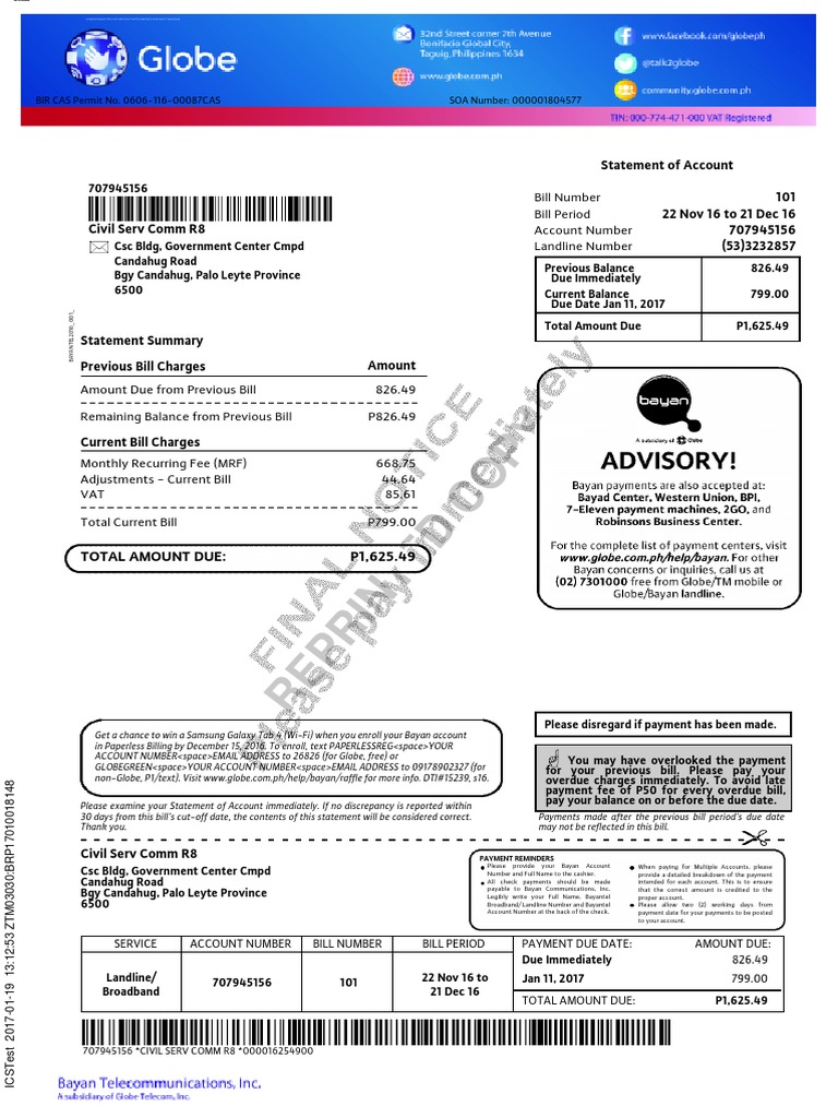 Reprinted Copy: Statement of Account 101 22 Nov 16 To 21 Dec 16 ...