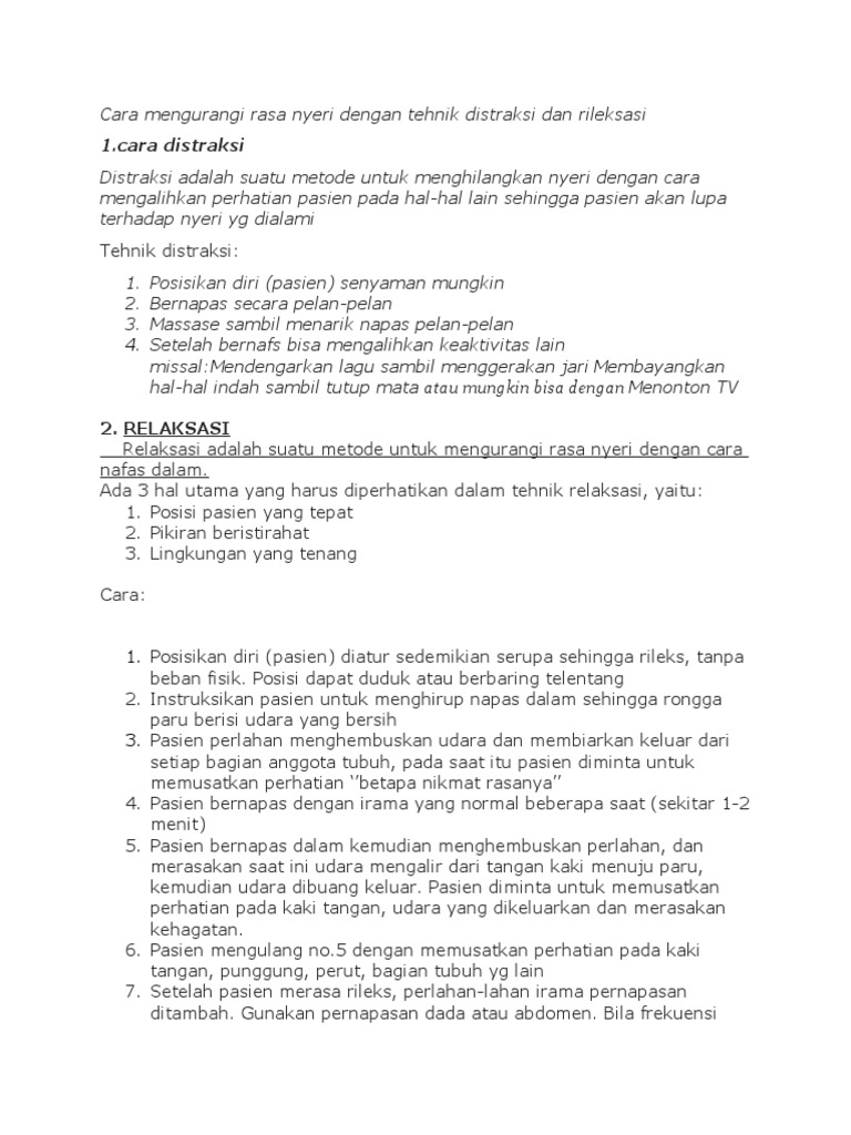Cara Mengurangi Rasa Nyeri Dengan Tehnik Distraksi Dan Rileksasi | PDF ...