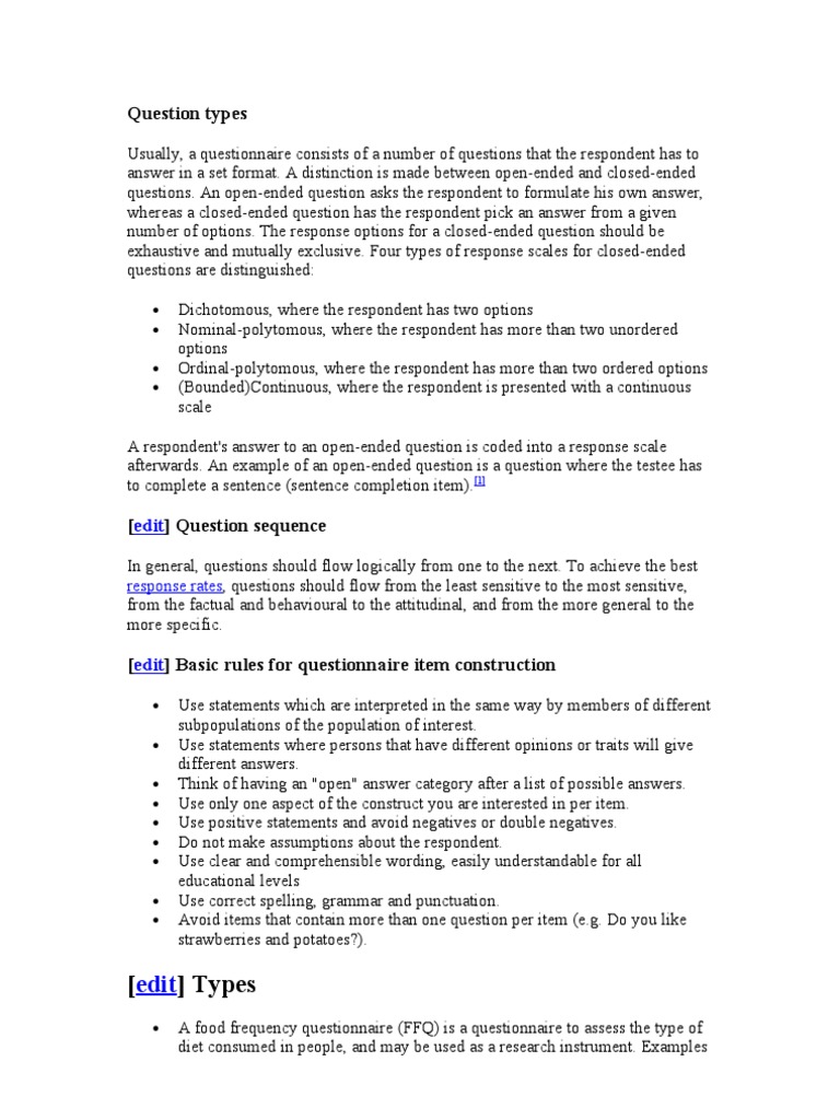 Question Types | PDF | Question | Questionnaire