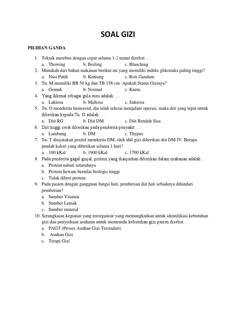 Soal Gizi | PDF | Kesehatan Holistik