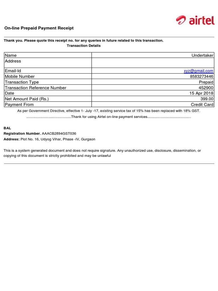 Airtel Recharge Word Format | PDF