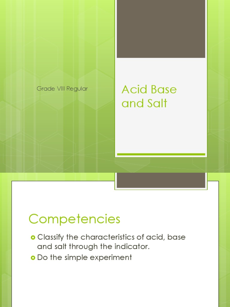 Acid Base and Salt Grade 8 Reg | PDF
