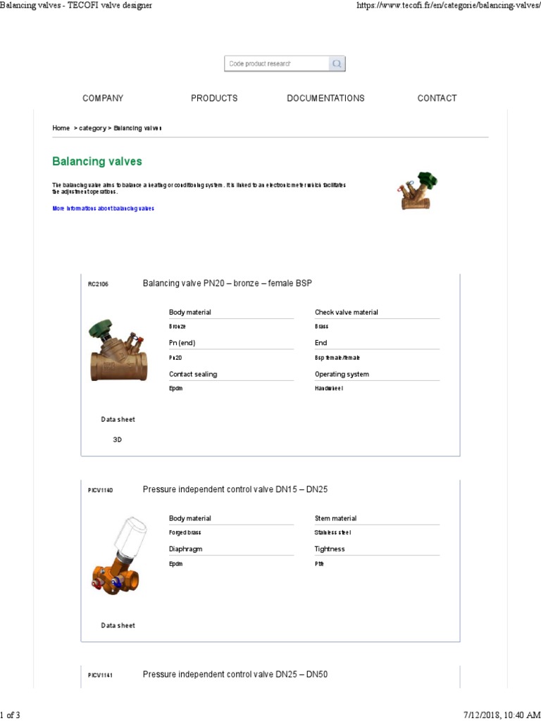 TECOFI Balancing Valve Manual | PDF | Valve | Gas Technologies