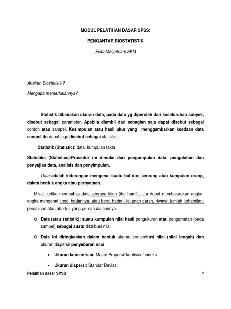 Pelatihan Dasar SPSS: Biostatistik | PDF