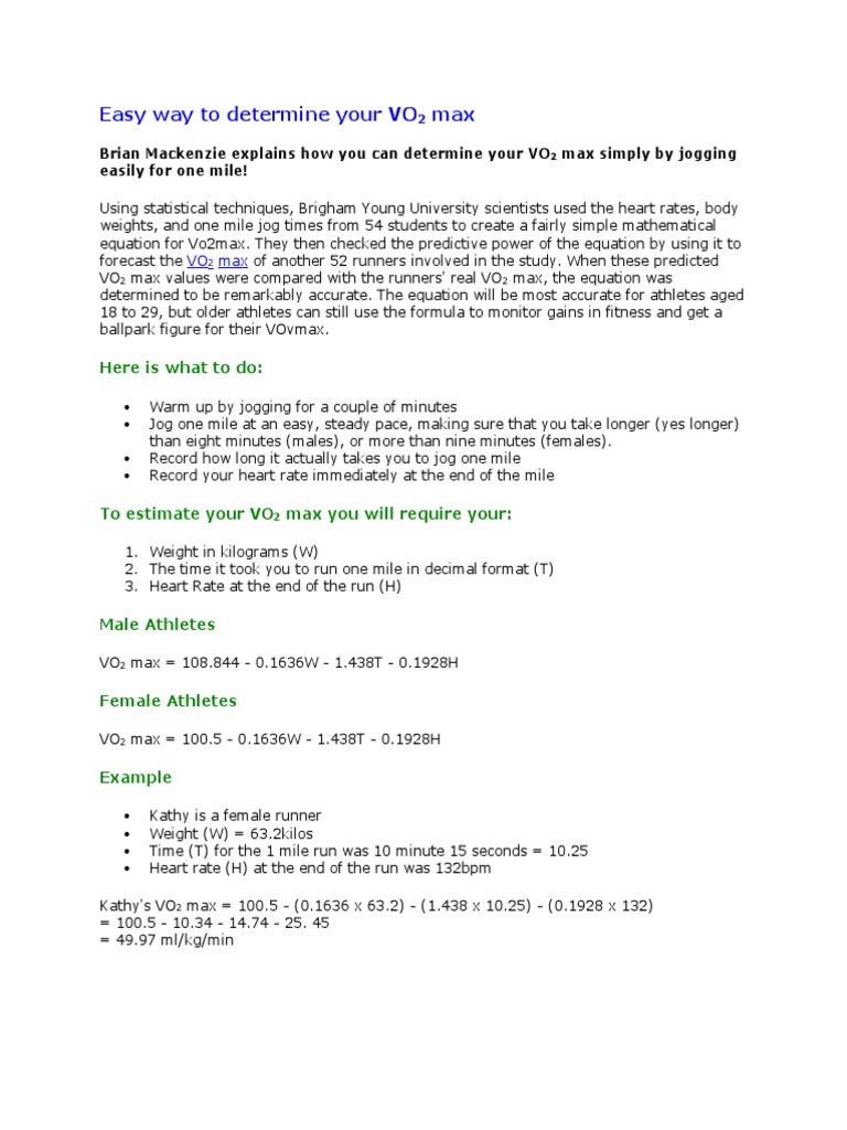 Easy Way To Determine Your VO2 Max | PDF | Teaching Methods & Materials ...