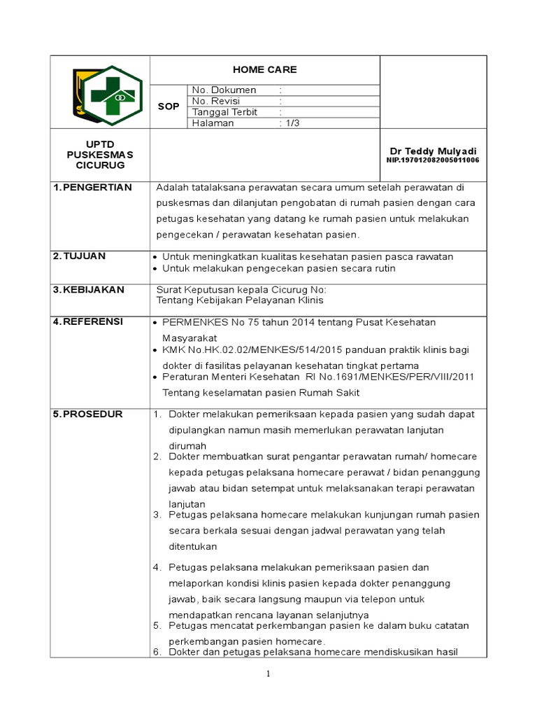 SOP Home Care Pasien Puskesmas | PDF