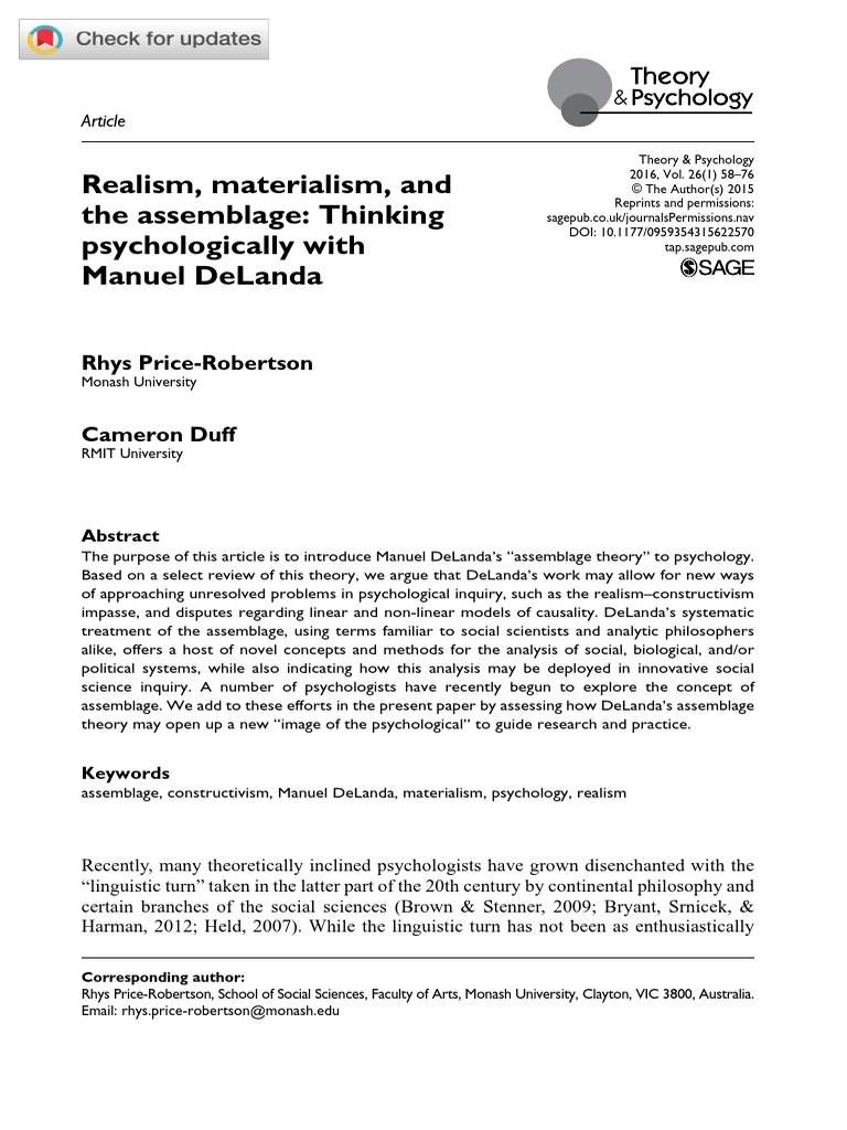 Realism, Materialism, and Assemblage | PDF | Causality | Philosophical ...