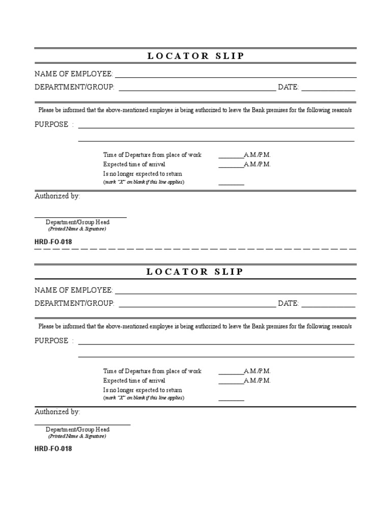Locator Slip Employee Authorization Form | PDF