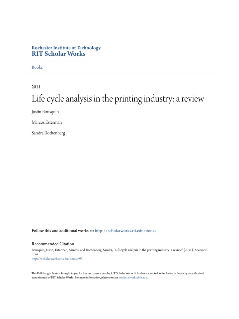 Life Cycle Analysis in The Printing Industry | PDF | Life Cycle ...