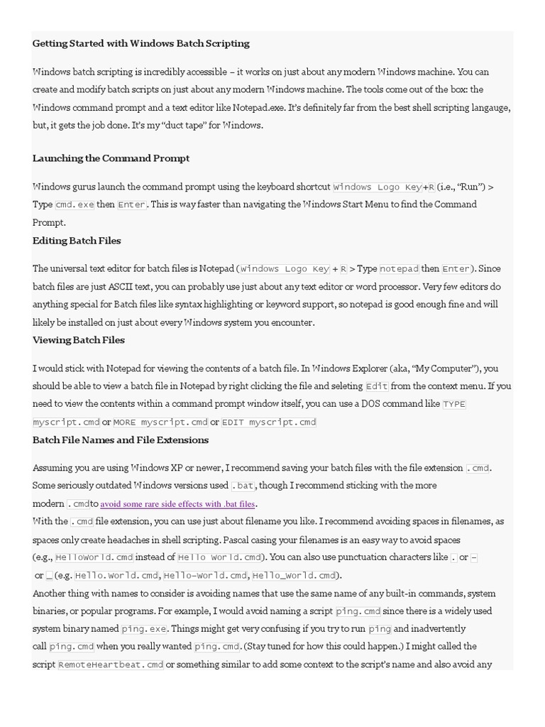 Getting Started With Windows Batch Scripting | PDF | Command Line ...